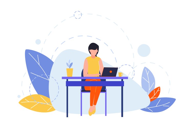 Cartoon little girl studying and writing Vector Image