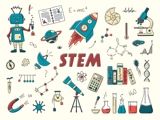 Many kids cartoon character with stem education Vector Image