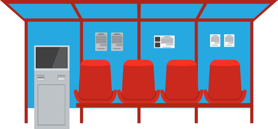 City bus and stop side front back view Royalty Free Vector