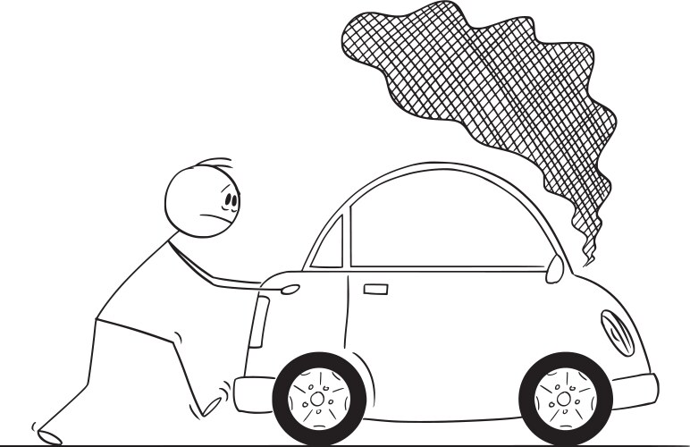 Cartoon driver driving car on very bad road Vector Image