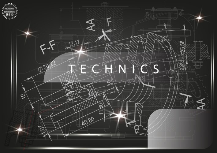 Machine-building drawings on a black background Vector Image