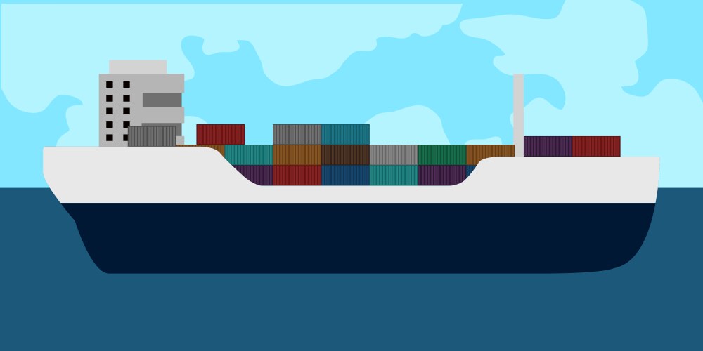 Side view a cargo ship in landscape Royalty Free Vector