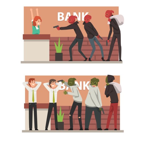 Bank vault robbery by thieves criminals Royalty Free Vector