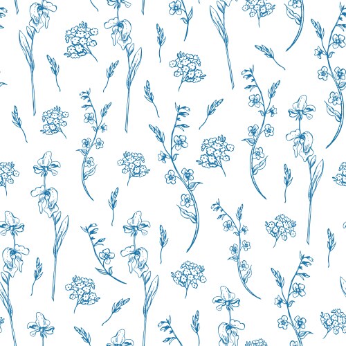Herbal seamless pattern blue Royalty Free Vector Image