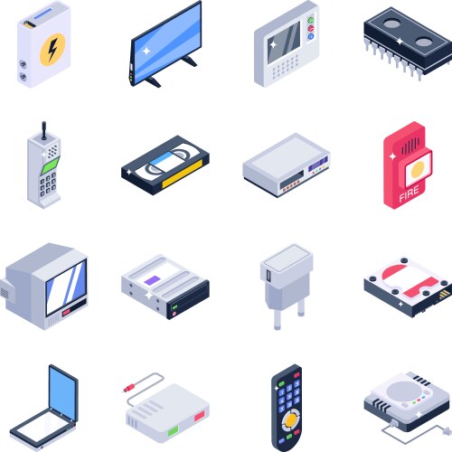 Computer parts isometric set isolated on white Vector Image