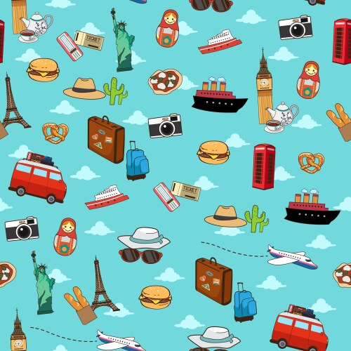 Travel elements pattern or background Royalty Free Vector