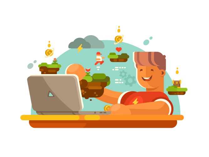 Man playing computer game Royalty Free Vector Image
