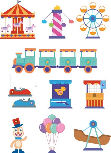 Map of amusement park with attractions Royalty Free Vector