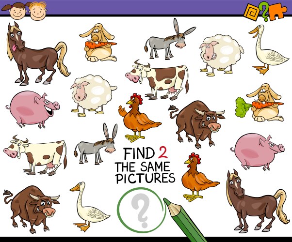Find same picture game cartoon Royalty Free Vector Image