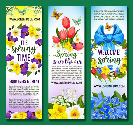 Set of three vertical floral banners Royalty Free Vector