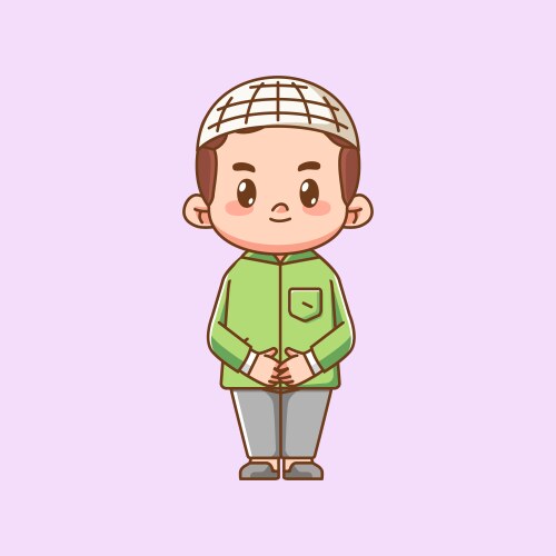 Cute muslim boy hand on chest child kawaii chibi Vector Image