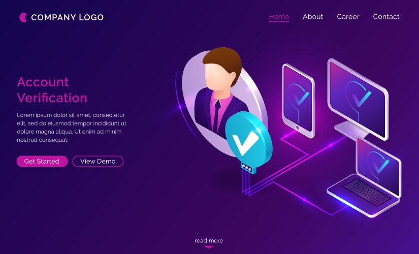 Account verification isometric landing page banner