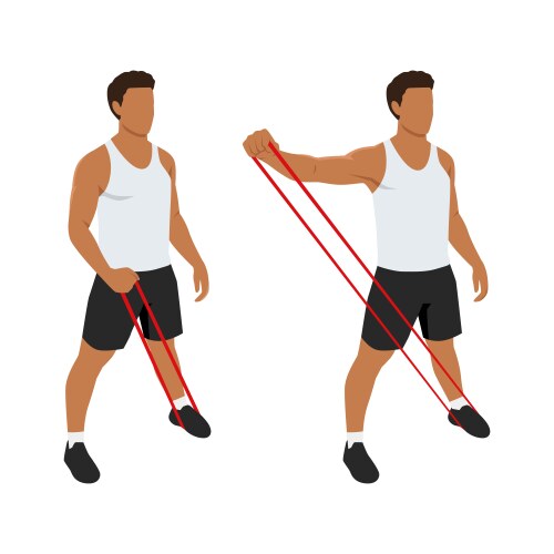 Man doing cable one arm lateral raise exercise Vector Image