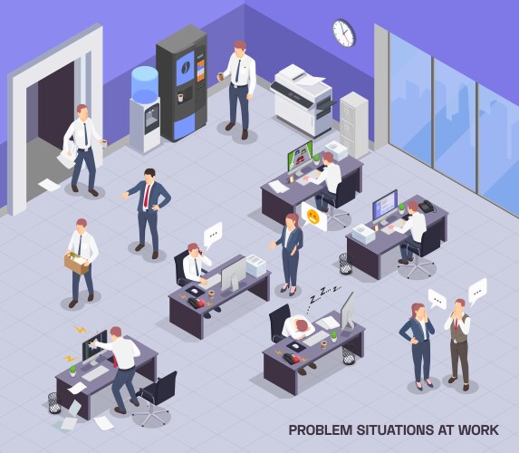 Problem situations at work isometric landing page Vector Image