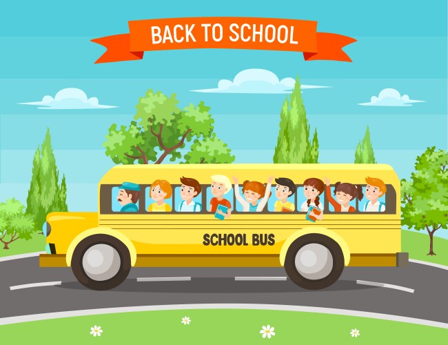 Kids in school bus Royalty Free Vector Image - VectorStock