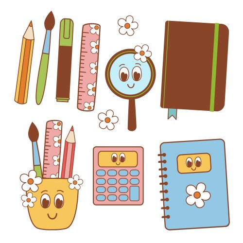 Giraffe bird school supplies Royalty Free Vector Image