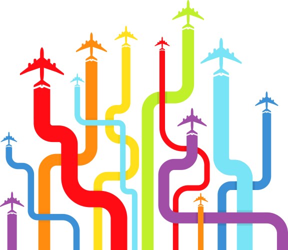 Background with colorful airplanes Royalty Free Vector Image