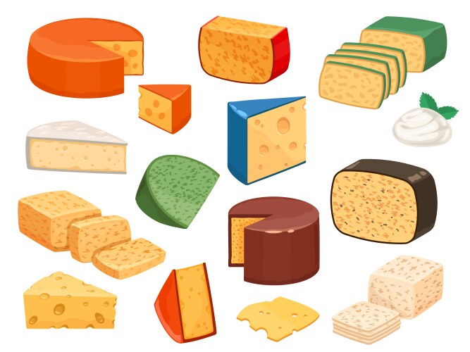 Cheese types icons set Royalty Free Vector Image