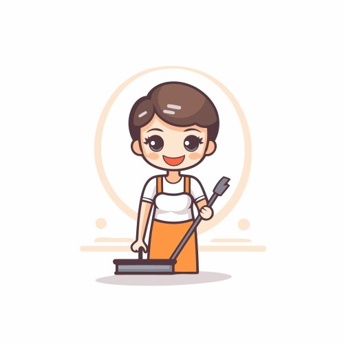 Cleaning lady in round icon service logo Vector Image