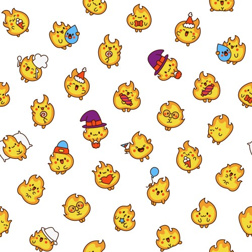 Cute kawaii fire character seamless pattern Vector Image