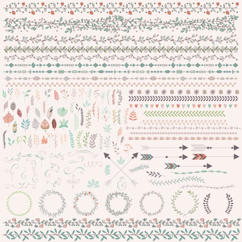Hand drawn vintage leaves arrows wreaths Vector Image