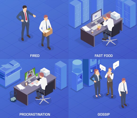 Problem situations at work isometric landing page Vector Image