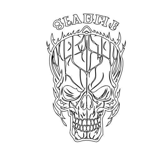 Cursed skull halloween sketch outline Royalty Free Vector
