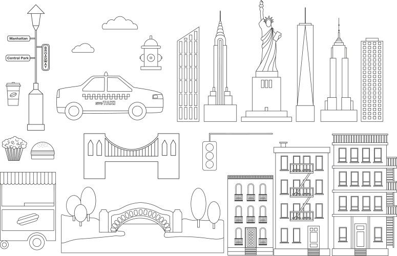 New york hand drawn set Royalty Free Vector Image