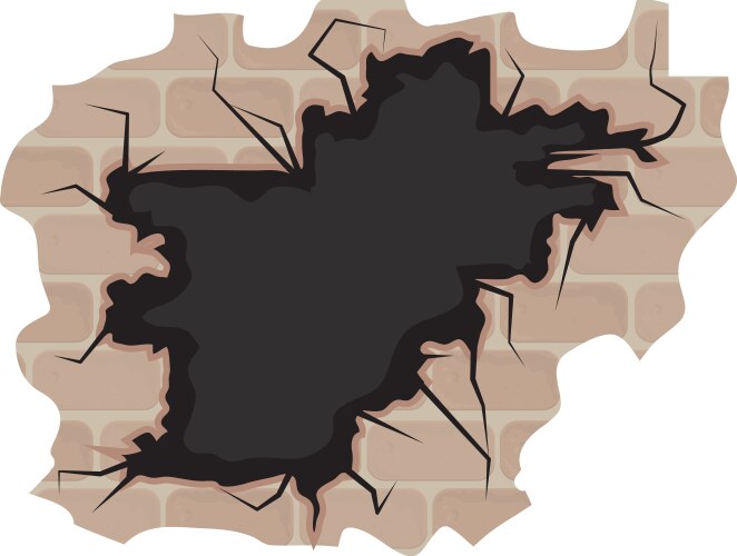 Exploding out hole in red brick wall Royalty Free Vector