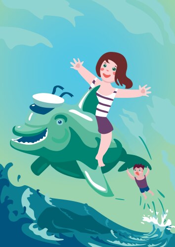 Cartoon boy with dolphins in the sea Royalty Free Vector