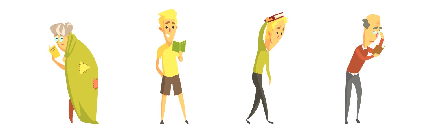 People character reading book being fan Royalty Free Vector