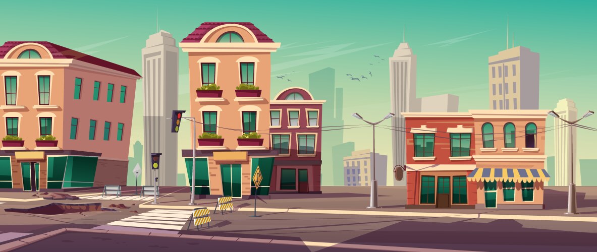 Cartoon city street intersection Royalty Free Vector Image