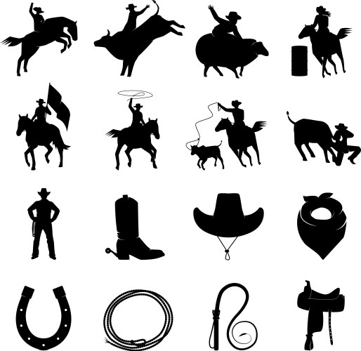 Cowboy rodeo set Royalty Free Vector Image - VectorStock
