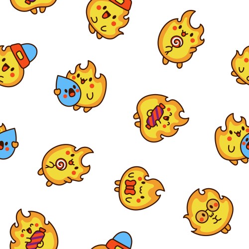Cute kawaii fire character seamless pattern Vector Image