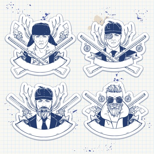 Hand drawn sketch hunter men Royalty Free Vector Image