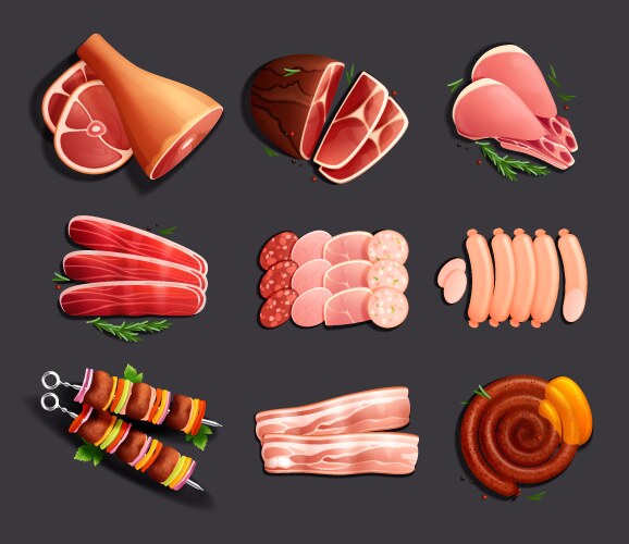 Meat food icons set Royalty Free Vector Image - VectorStock