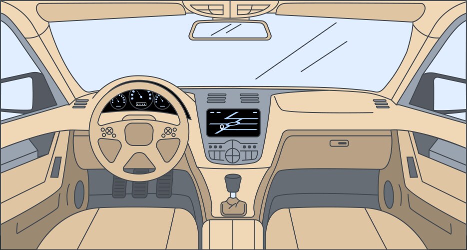 Inside car driver view with rudder dashboard Vector Image