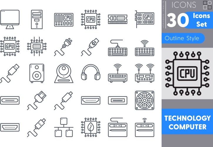 Technology computer outline set 2 Royalty Free Vector Image