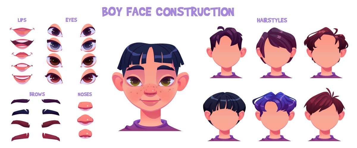 Male face constructor man character avatar kit Vector Image