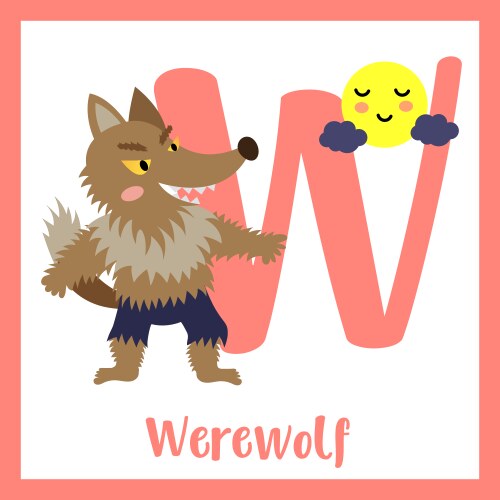 Letter w tracing wolf Royalty Free Vector Image