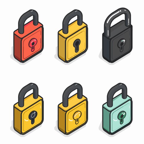 Six colorful cartoonstyle padlocks three top row Vector Image