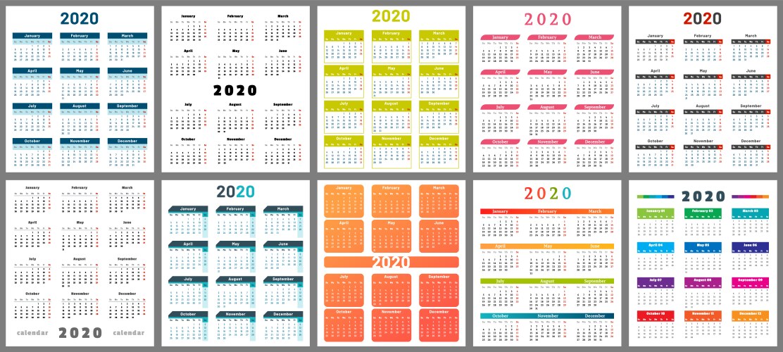 Calendar grid 2020 2021 and 2022 yearly calendars Vector Image