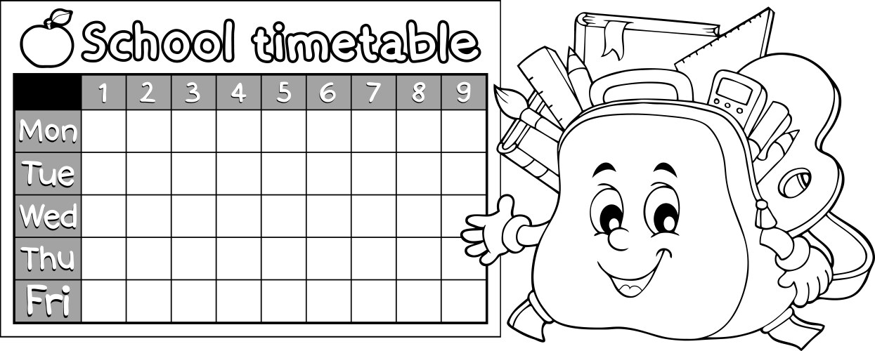 Coloring book school timetable 9 Royalty Free Vector Image