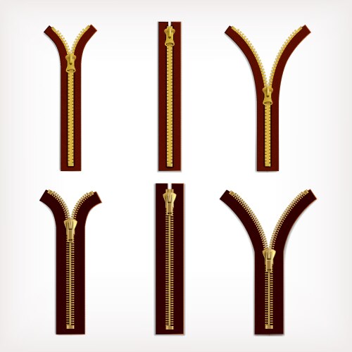 Zipper collection realistic set Royalty Free Vector Image