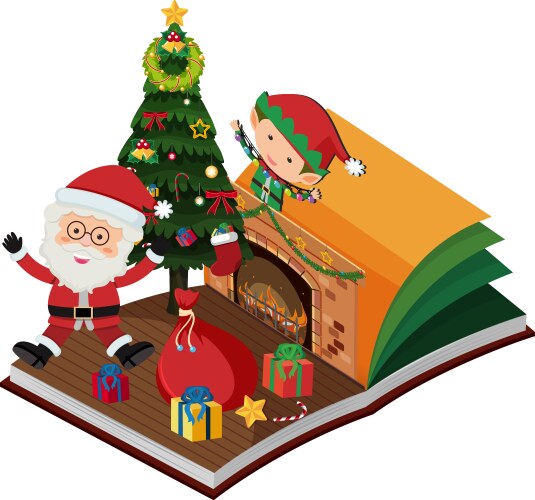 Christmas theme on open book Royalty Free Vector Image