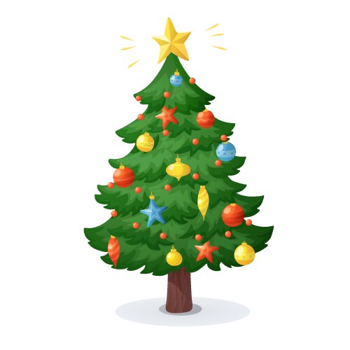 Cartoon christmas tree with decorations isolated Vector Image