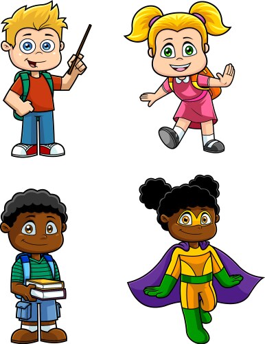 School kids cartoon characters collection set Vector Image