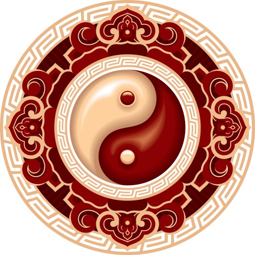 Circle of zodiac signs with yin yang oriental Vector Image
