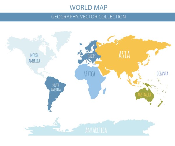 World map divided into six continents each Vector Image