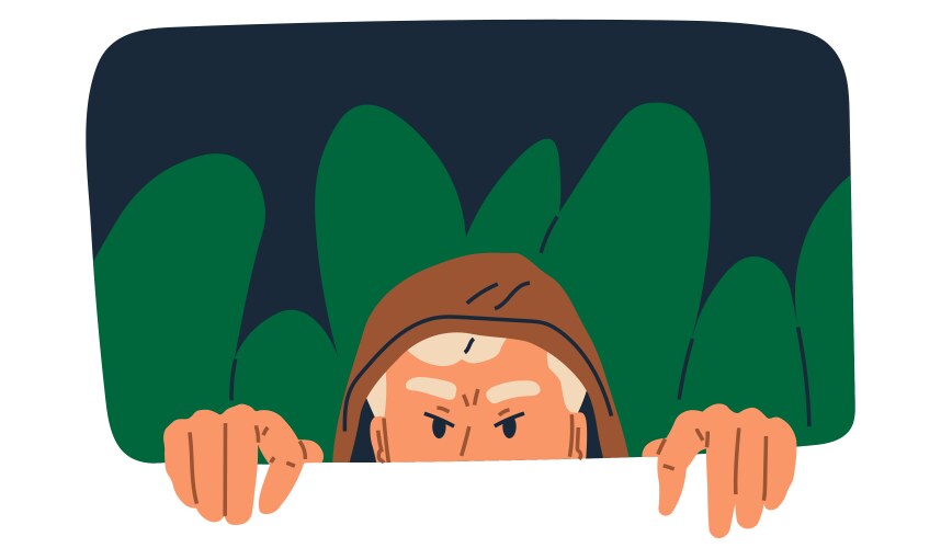 Man spying peeping from shrub person hiding Vector Image